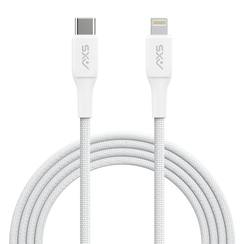 AXS PROCharge Premium USB-C to Lightning Braided Cable White/Grey (1.2M)